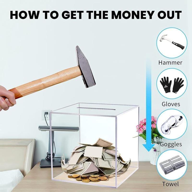 Saving Challenge Box, Clear Acrylic Piggy Bank, Un-openable Money ...