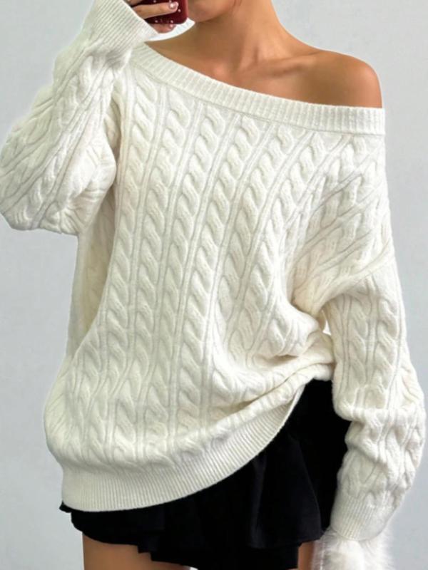 Women's Plain Cable Knit Longsleeves Sweater, Casual Long Sleeve Jumper ...