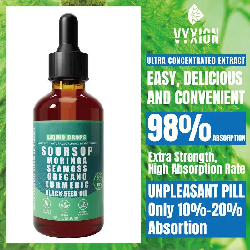 10-in-1 Soursop Liquid Drops Extract with Nori Moringa Black Cumin Seed ...