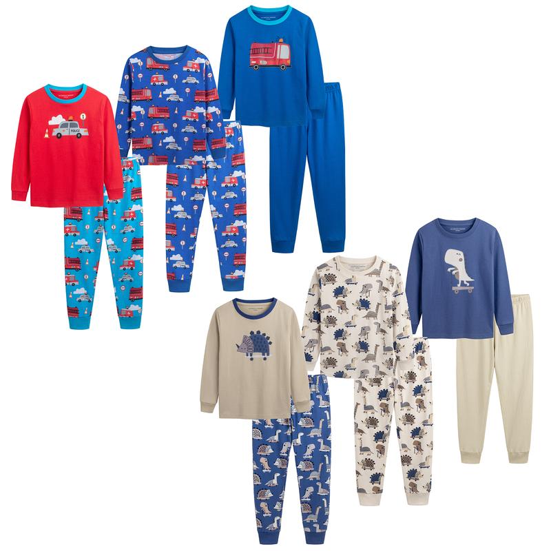 Boys Long Sleeve Pyjamas Set 3 Pack 100% Cotton Top & Bottom Younger ...