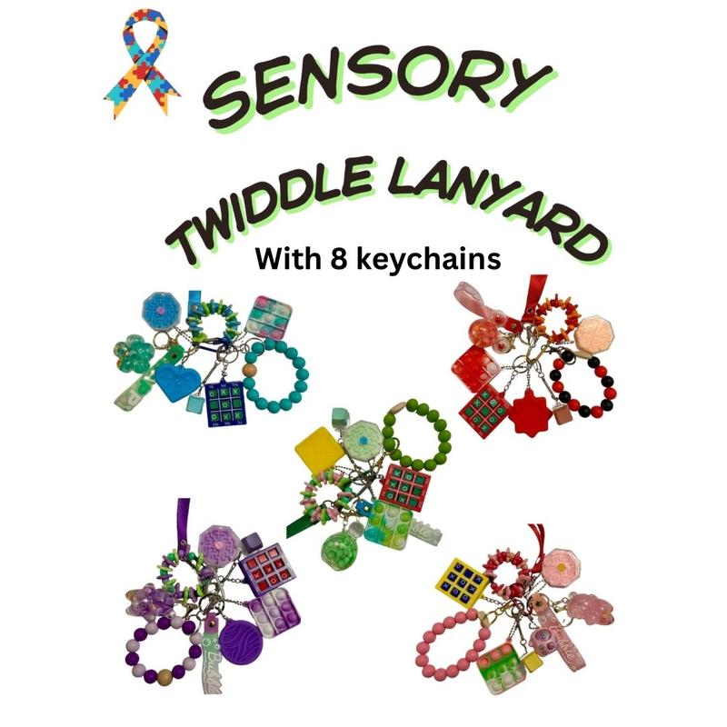 Sensory Twiddle Lanyard - Fidget Lanyard - with 8 different keychains ...
