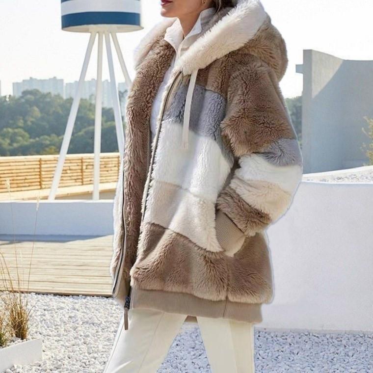 Women's Colorblock Drop Shoulder Hooded Polar Fleece Coat - Zip Up Warm ...