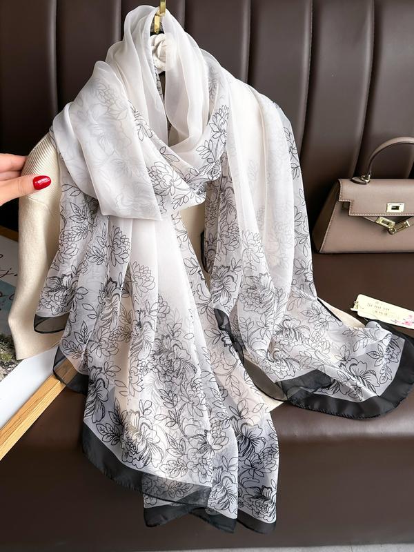 Women's Elegant Floral Print Scarf, Soft Comfortable Fashionable Shawl ...
