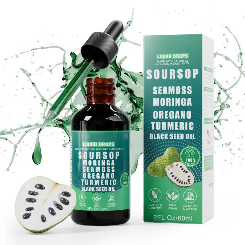 10-in-1 Soursop Liquid Drops Extract with Nori Moringa Black Cumin Seed ...